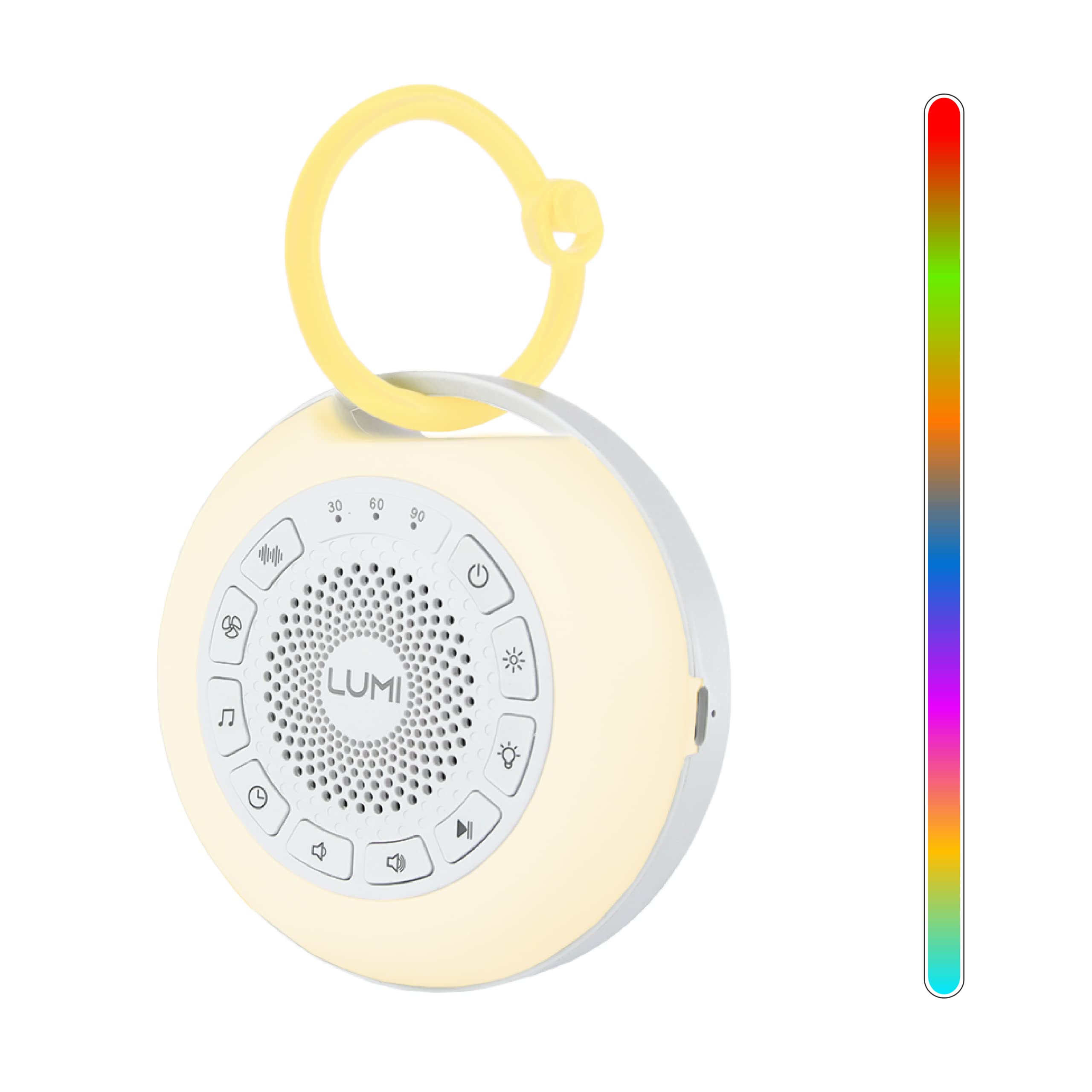 LUMI Portable White Noise Machine | 26 Sounds | 7 Colour Night Light | 55+ Hours Battery Life | Child Lock | Sleep Timer | USB Rechargeable | Sleep Sound Machine Baby | Baby Shusher