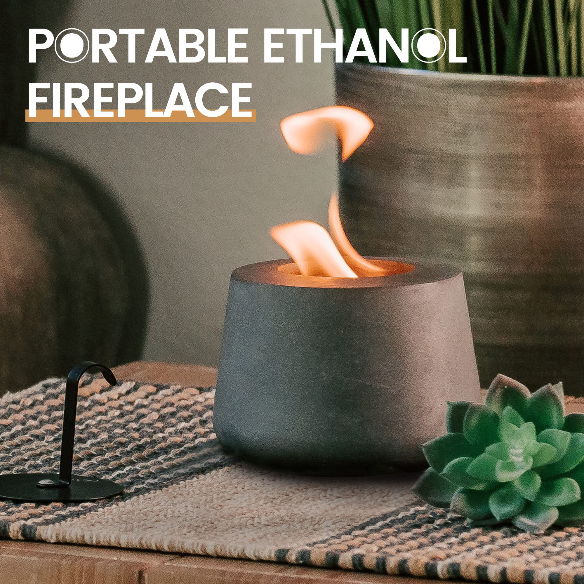 Tabletop Fire Pit - Concrete Fire Bowl, Mini Portable Tabletop Fireplace for Indoor Outdoor, Rubbing Ethanol Alcohol Round