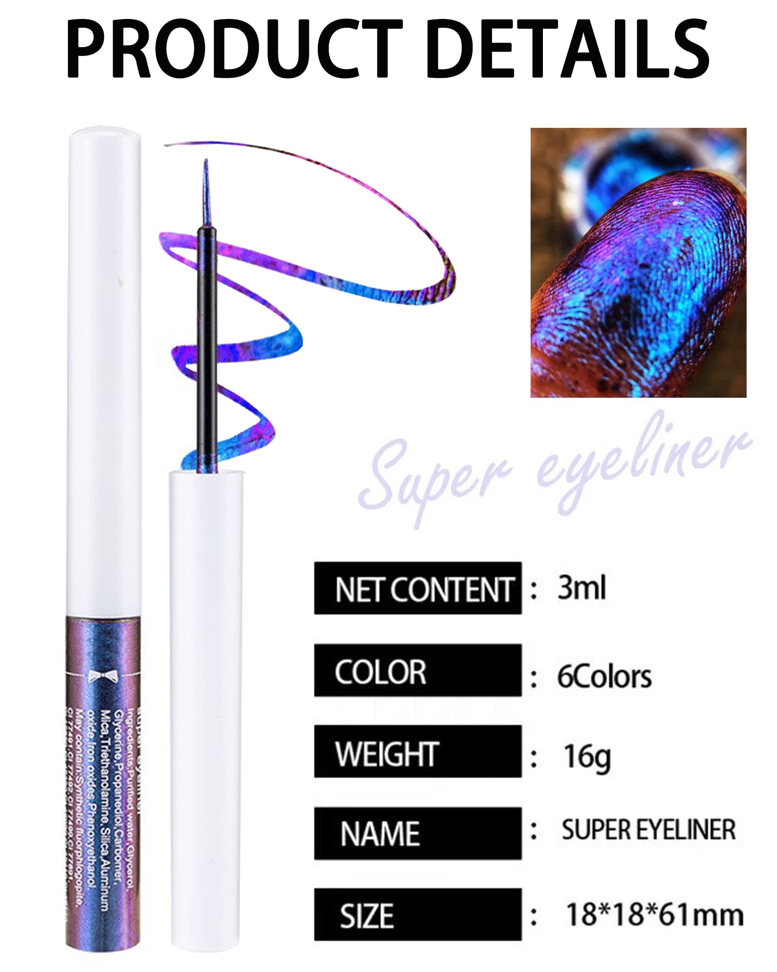 Chameleon Glitter Eyeliner Liquid - 1Pcs Gold Metallic High-Pigmented Colored Makeup Glitter Pen for Eye Liner Eyeshadow, Smudge-proof, Ultra-Fine Tip Multichrome Eyeliner, Gift for Women Girl- 01