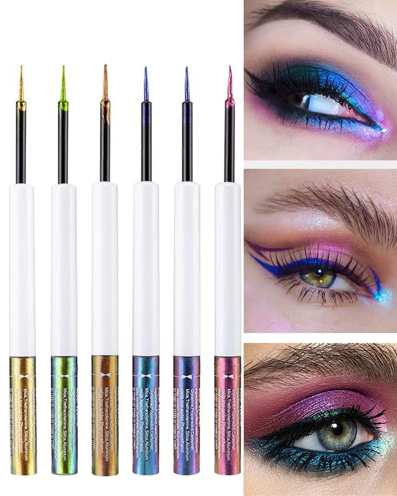 Chameleon Glitter Eyeliner Liquid - 1Pcs Gold Metallic High-Pigmented Colored Makeup Glitter Pen for Eye Liner Eyeshadow, Smudge-proof, Ultra-Fine Tip Multichrome Eyeliner, Gift for Women Girl- 01