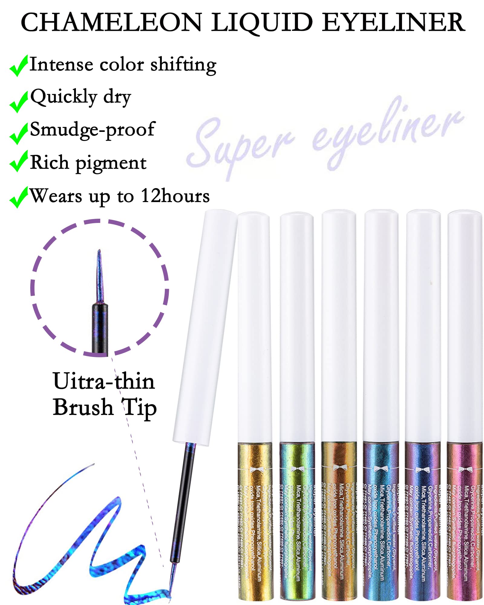 Chameleon Glitter Eyeliner Liquid - 1Pcs Gold Metallic High-Pigmented Colored Makeup Glitter Pen for Eye Liner Eyeshadow, Smudge-proof, Ultra-Fine Tip Multichrome Eyeliner, Gift for Women Girl- 01