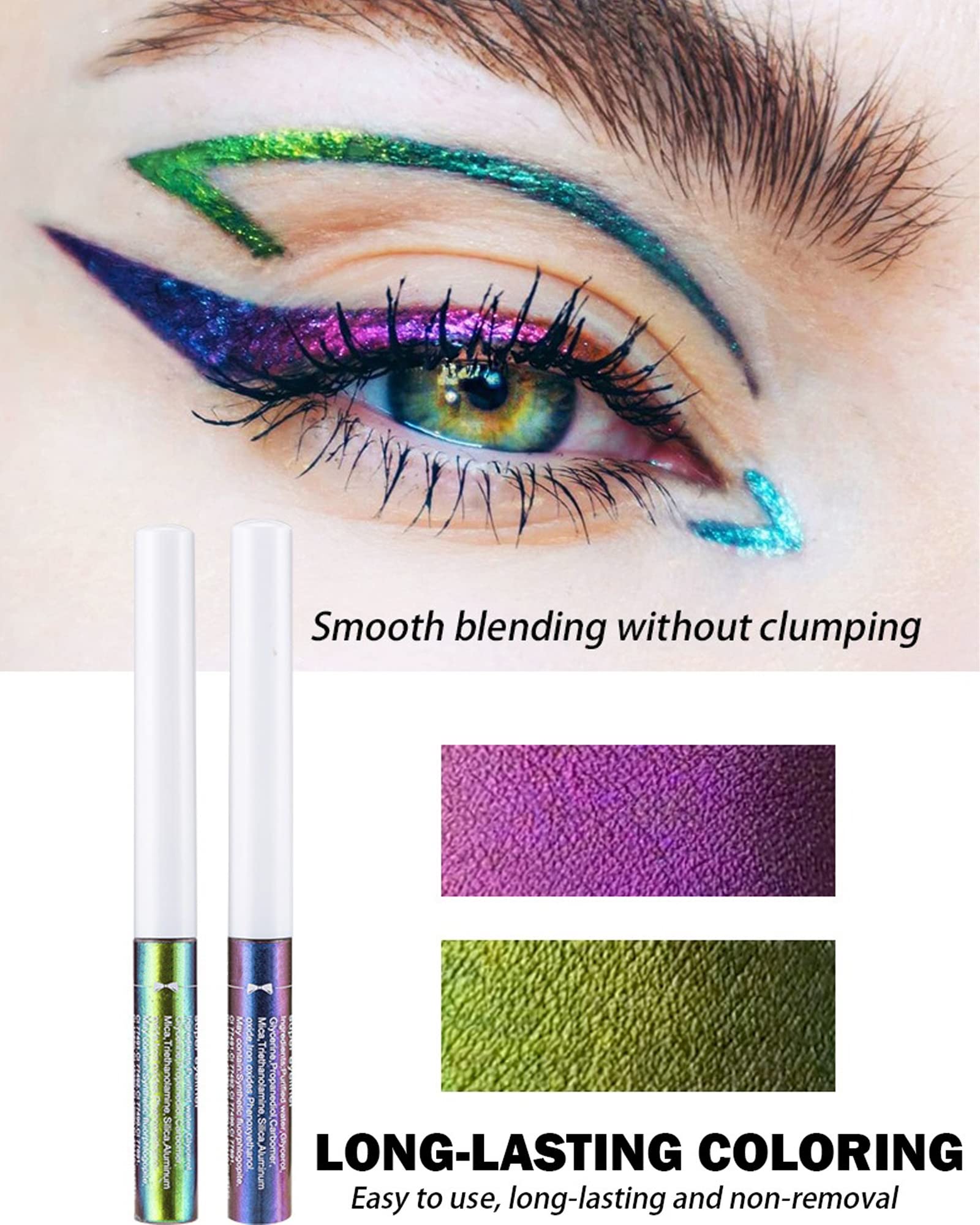 Chameleon Glitter Eyeliner Liquid - 1Pcs Gold Metallic High-Pigmented Colored Makeup Glitter Pen for Eye Liner Eyeshadow, Smudge-proof, Ultra-Fine Tip Multichrome Eyeliner, Gift for Women Girl- 01