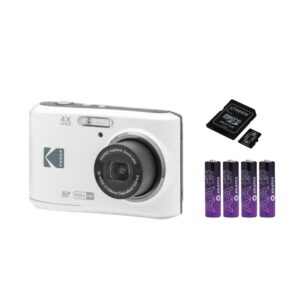 kodak pixpro fz45 friendly zoom digital camera (white) bundle with 32gb sd card and aa batteries (4-pack) (3 items)