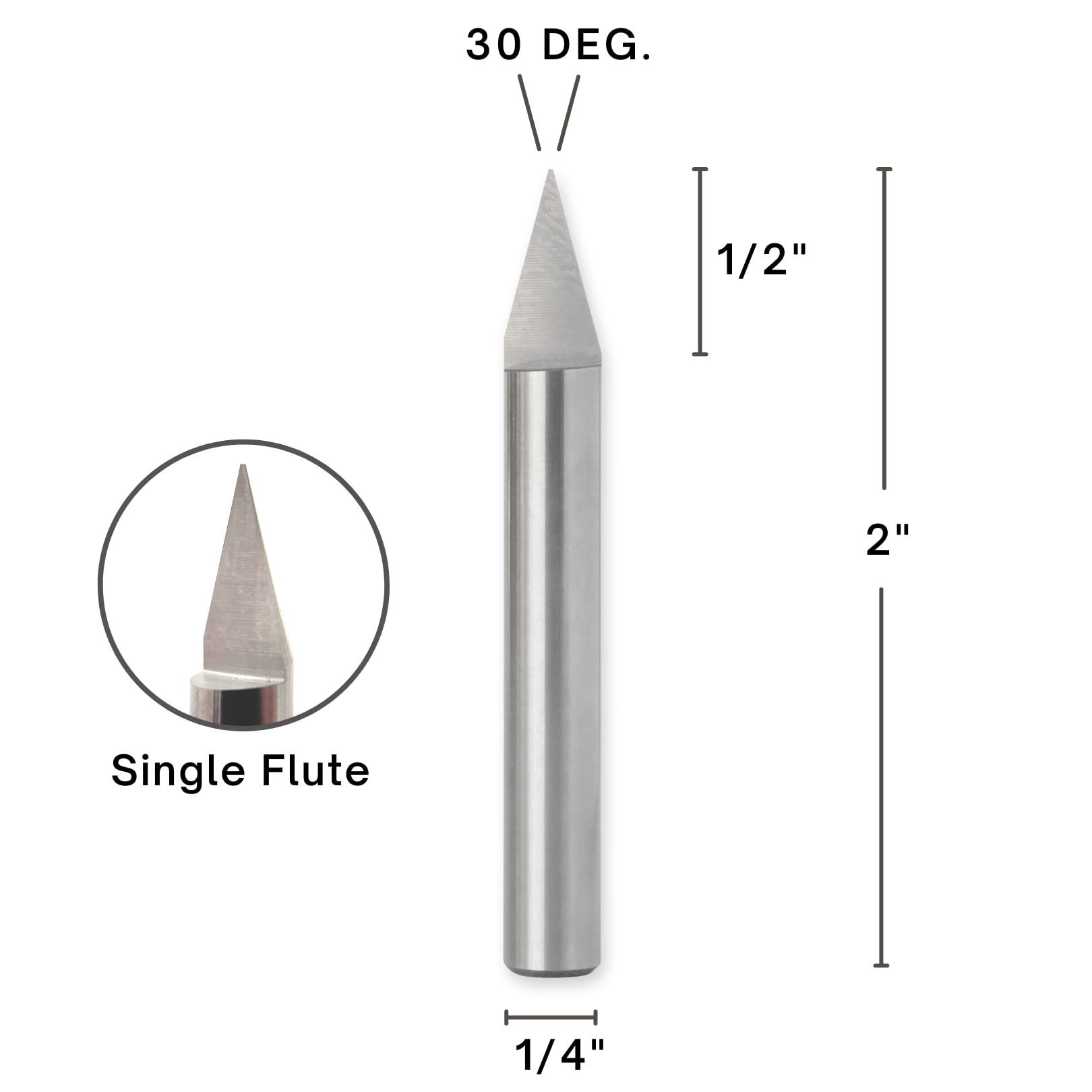 ROUTYBITS - 30 Degree - V Bit Engraver - 1/4 Inch Diameter Shank, Solid Carbide, Engraving, CNC Router Bits