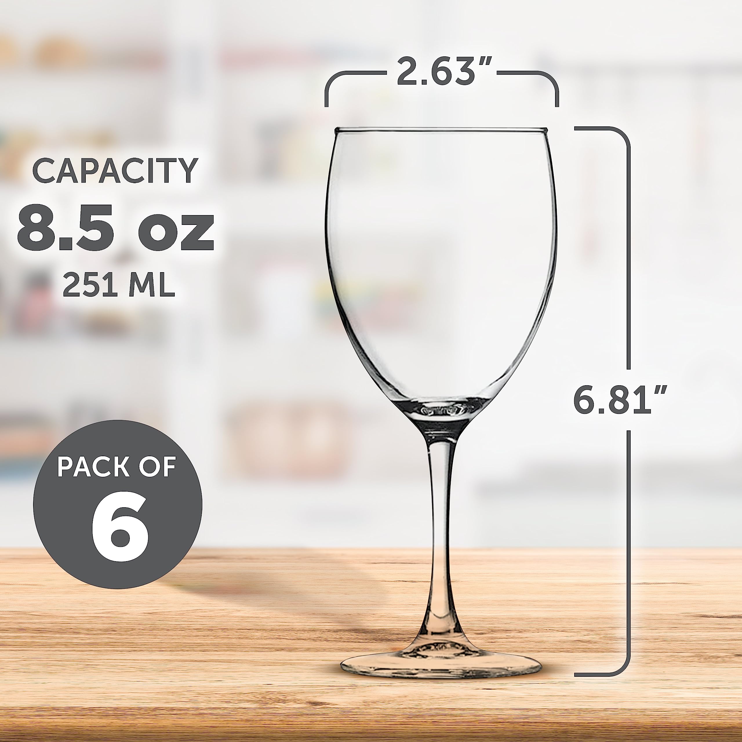 DISCOUNT PROMOS ARC Nuance Wine Glasses 8.5 oz Set of 6, Bulk Pack - Restaurant Glassware, Perfect for Red Wine, White Wine, Cocktails and More - Clear