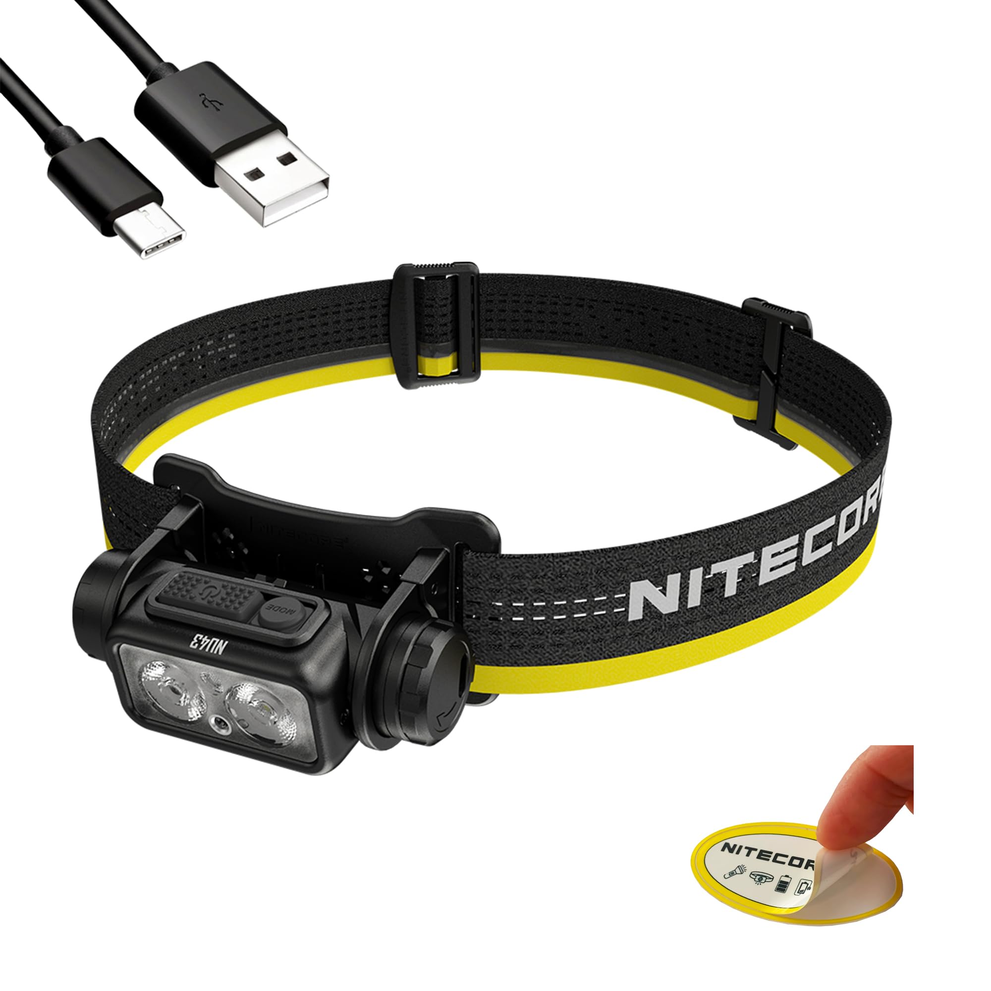 Nitecore NU43 Rechargeable Headlamp, 1400 lumens USB-C Bright Lightweight for Camping, Running, or Working, with Spotlight, Floodlight, Red Light