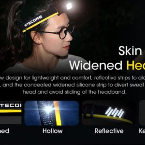 Nitecore NU43 Rechargeable Headlamp, 1400 lumens USB-C Bright Lightweight for Camping, Running, or Working, with Spotlight, Floodlight, Red Light