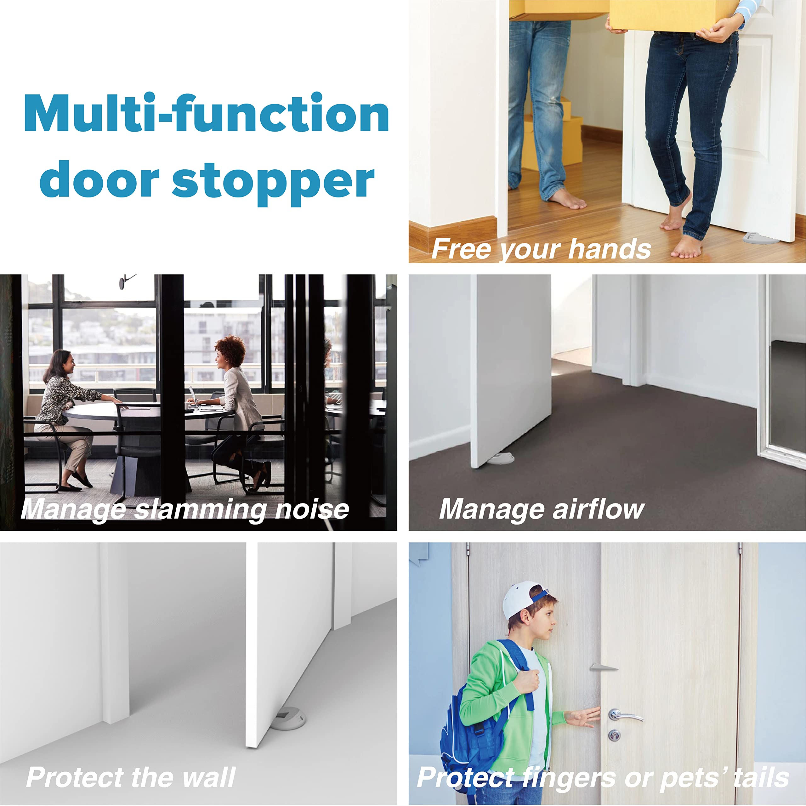 Neobay Door Stoppers and Door Pinch Guard 2 Function in 1, Sturdy Stack Up Design, Heavy Duty Door Stoppers for Bottom of Door on Carpet, Concrete, Tile& Wood, 2 Packs, Gary