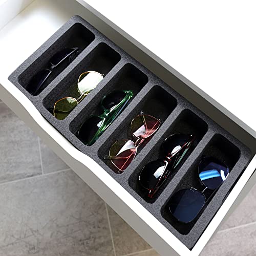 Polar Whale Sunglasses Drawer Organizer Tray Insert for Home Bedroom Bathroom Vanity Dresser Counter Table Waterproof Washable Black Foam 6 Compartment 8.25 x 18 Inches