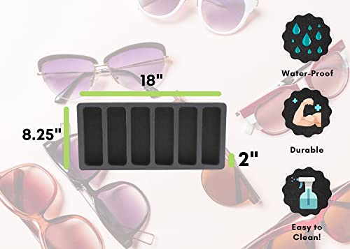 Polar Whale Sunglasses Drawer Organizer Tray Insert for Home Bedroom Bathroom Vanity Dresser Counter Table Waterproof Washable Black Foam 6 Compartment 8.25 x 18 Inches