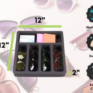 Polar Whale Sunglasses Drawer Organizer Tray Insert for Home Bedroom Bathroom Vanity Dresser Counter Table Waterproof Washable Black Foam 5 Compartment 12 x 12 Inches