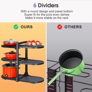 Pots and Pans Organizer for Cabinet, 6 Tier Snap-on and Adjustable Pan Organizer Rack for Under Cabinet, Pot Organizer for Kitchen Storage, Pot Lid Organizer with Panels (6 Tier, Round)