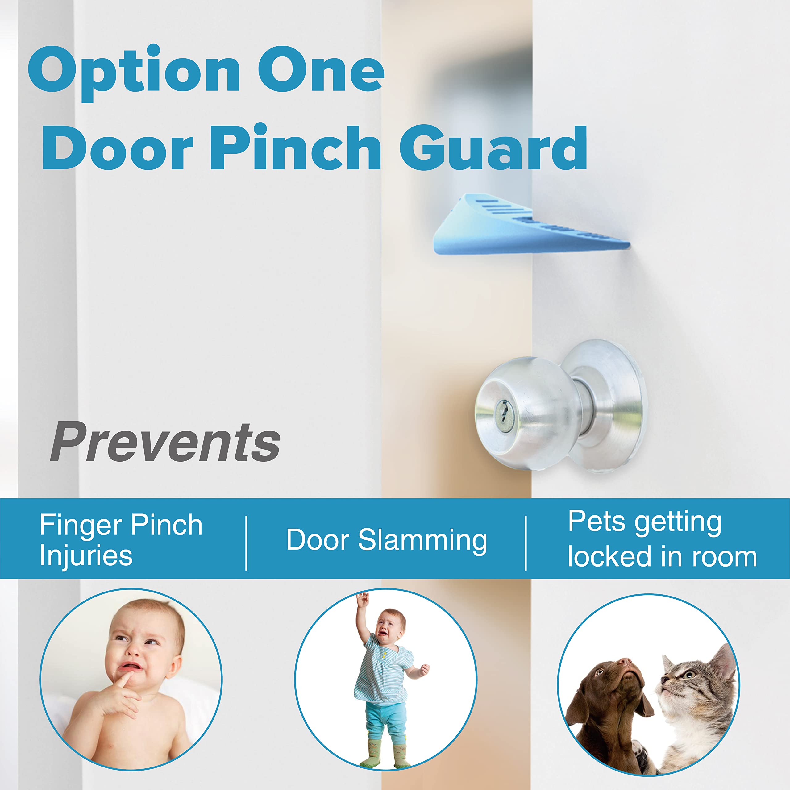 Neobay Silicone Door Pinch Guard for Kids, Child Proof Door Stoppers for Top of Door Prevents Finger Pinch Injuries, Slamming Doors. Baby Door Stopper with 2 Free Adhensive Hooks, Blue, 2 Packs