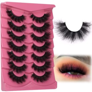 mink lashes fluffy 8d false eyelashes wispy eye lashes cat-eye long 18mm dramatic fanxiton 7 pairs pack volume thick faux mink lashes multipack