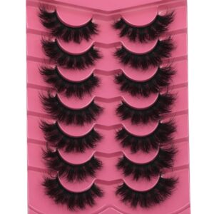 Mink Lashes Fluffy 8D False Eyelashes Wispy Eye Lashes Cat-Eye Long 18MM Dramatic FANXITON 7 Pairs Pack Volume Thick Faux Mink Lashes Multipack