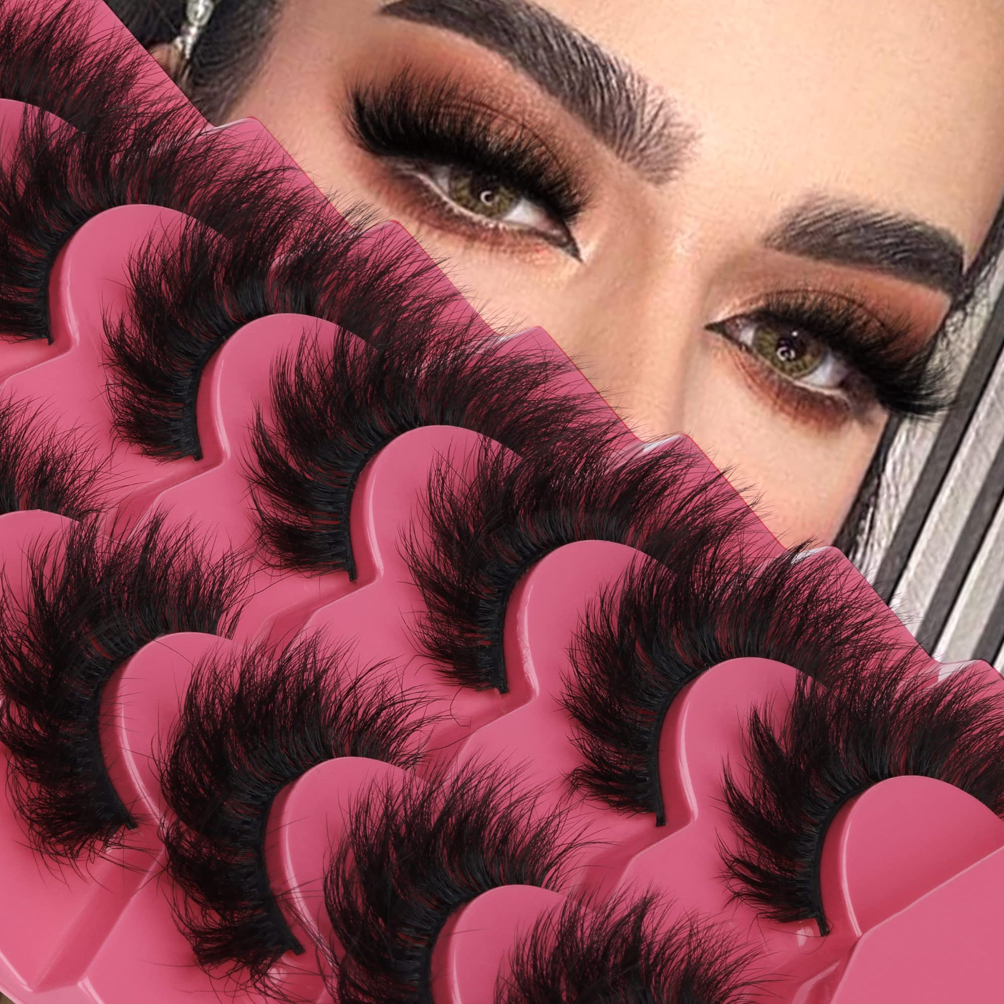 Mink Lashes Fluffy 8D False Eyelashes Wispy Eye Lashes Cat-Eye Long 18MM Dramatic FANXITON 7 Pairs Pack Volume Thick Faux Mink Lashes Multipack