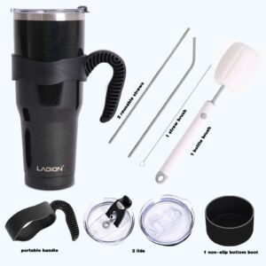 LAOION 40 oz Tumbler with Handle, Stainless Steel Double Wall Vacuum Insulated Leakproof Travel Coffee Mug with Lids and Straws, Thermal Cup with Bottle Cleaning Tools, for Home, Party(Glitter Black)