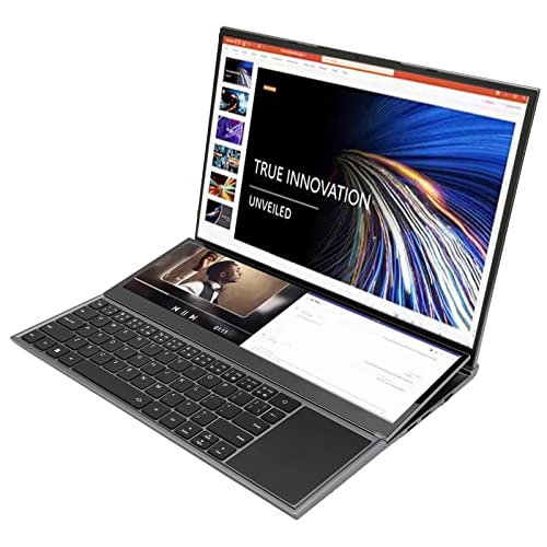 Qinlorgo Double Screen Laptop, 256G Solid State Laptop Computer 8G RAM 14 Inch Touch Sub Screen for Entertainment (US Plug)