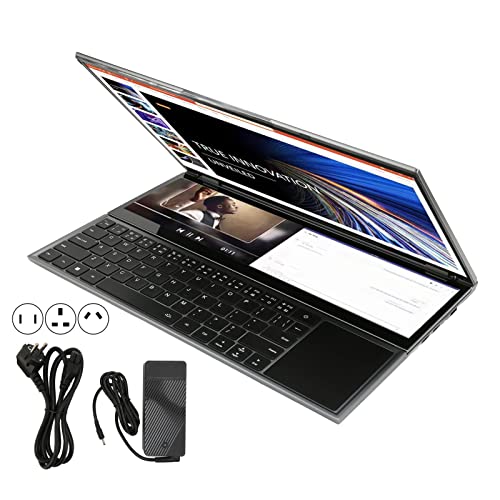 Qinlorgo Double Screen Laptop, 256G Solid State Laptop Computer 8G RAM 14 Inch Touch Sub Screen for Entertainment (US Plug)