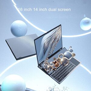 Qinlorgo Double Screen Laptop, 256G Solid State Laptop Computer 8G RAM 14 Inch Touch Sub Screen for Entertainment (US Plug)