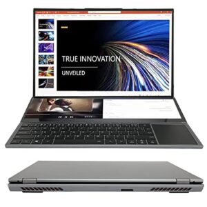 Qinlorgo Double Screen Laptop, 256G Solid State Laptop Computer 8G RAM 14 Inch Touch Sub Screen for Entertainment (US Plug)