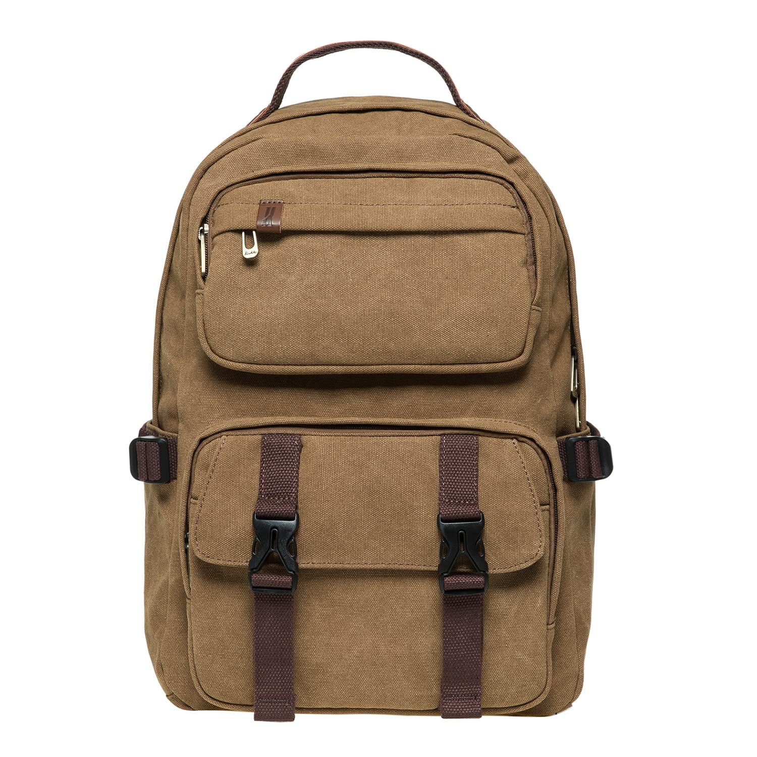 KAUKKO Vintage Casual polyster and Leather Rucksack Backpack(20-2-KHAKI)