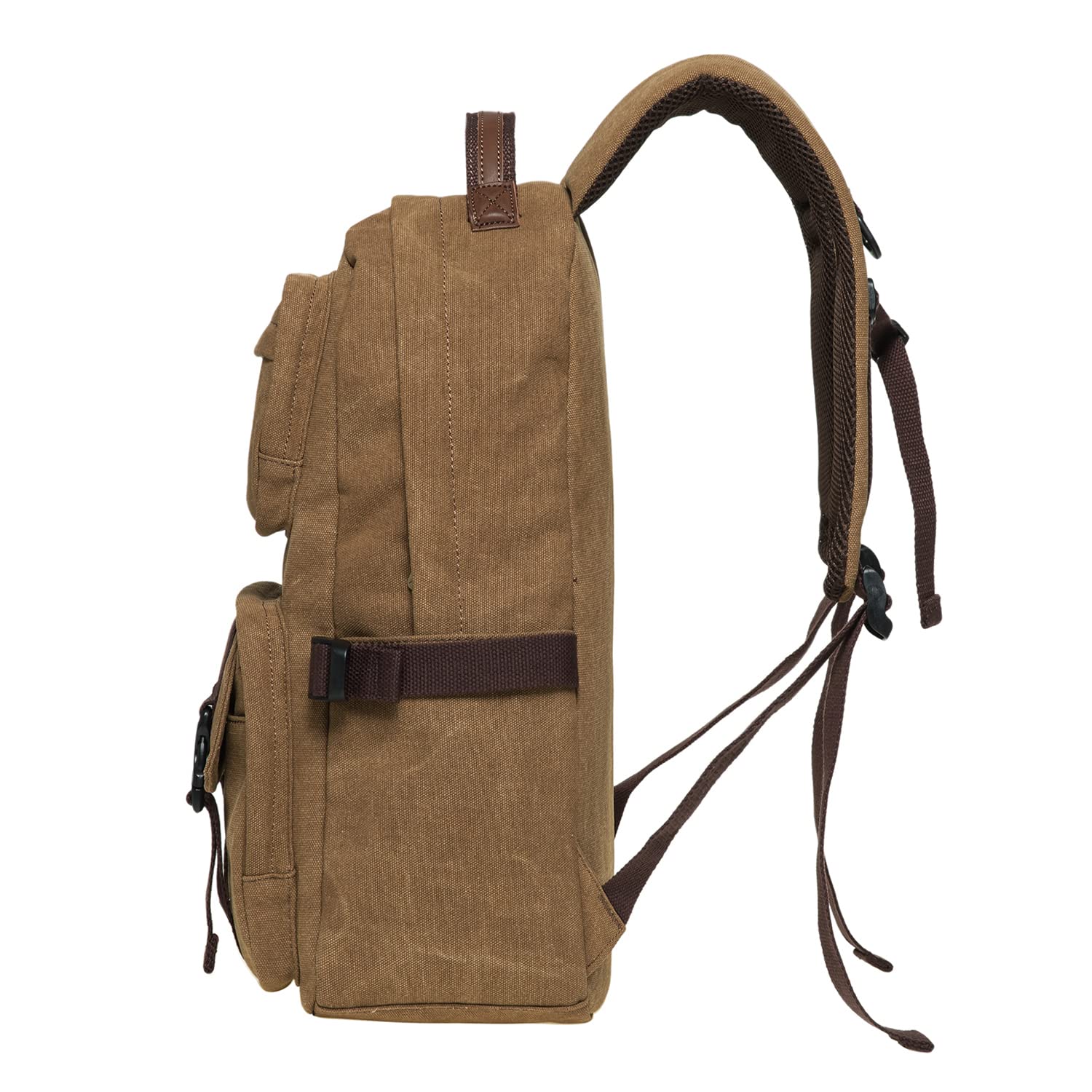 KAUKKO Vintage Casual polyster and Leather Rucksack Backpack(20-2-KHAKI)