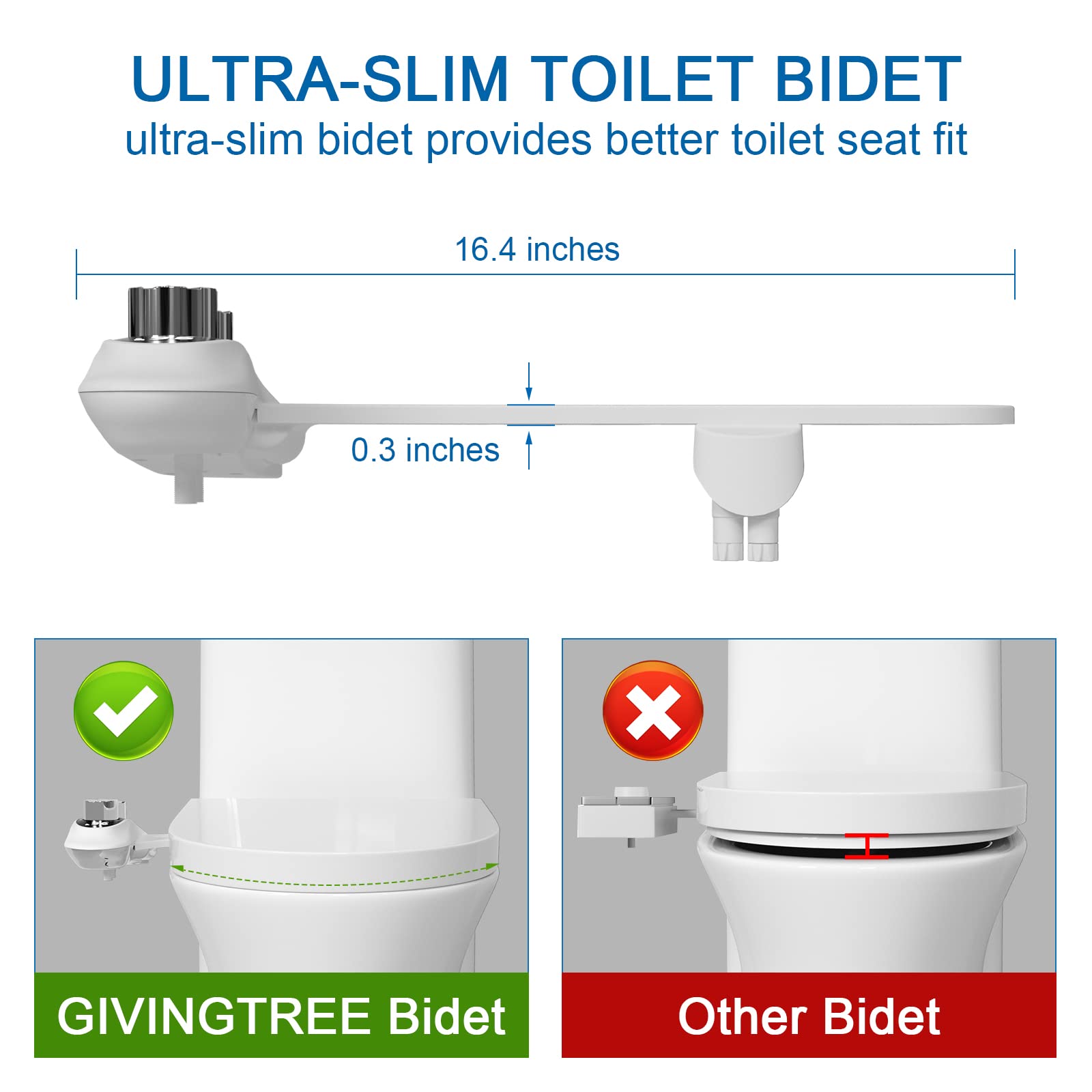 Bidet Toilet Attachment w/Digital Display Temperature, Adjustable Cool to Warm Water, Non-Electric Self Cleaning Dual Retractable Nozzles for Rear & Feminine Wash