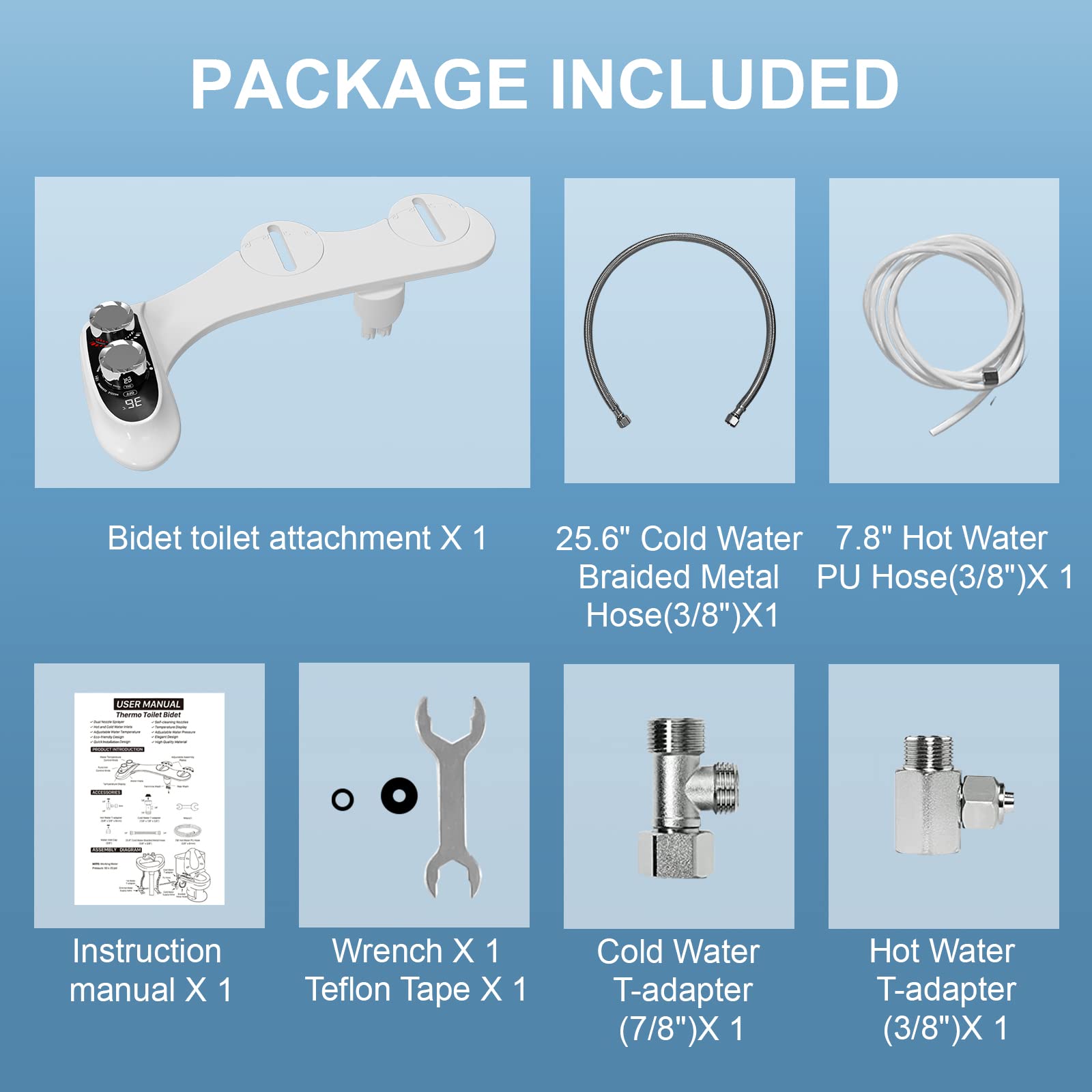 Bidet Toilet Attachment w/Digital Display Temperature, Adjustable Cool to Warm Water, Non-Electric Self Cleaning Dual Retractable Nozzles for Rear & Feminine Wash