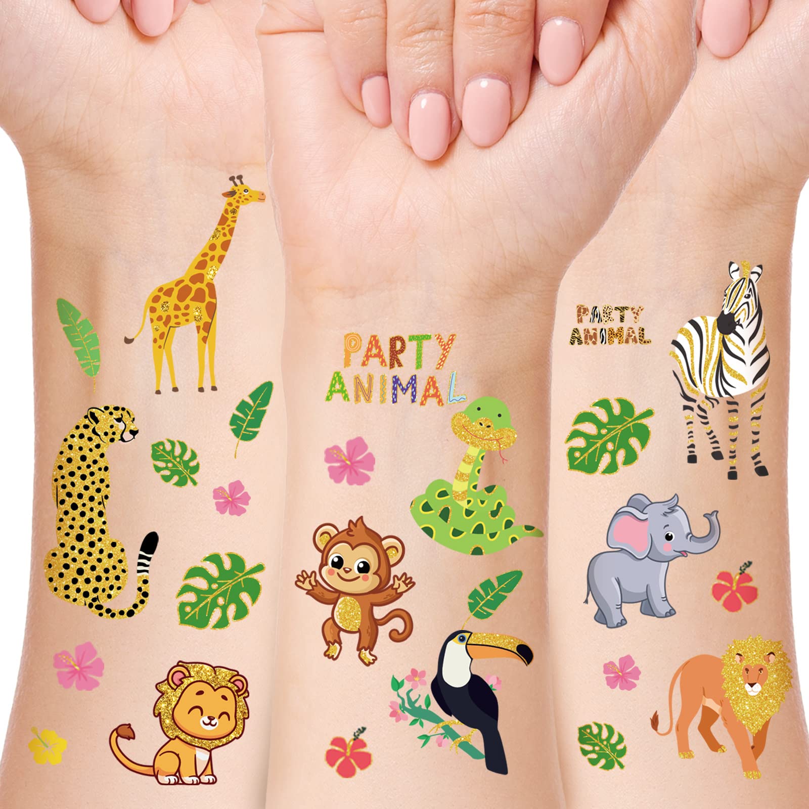 Demissle 400 Pcs Jungle Animal Temporary Tattoos for Kids, Safe Safari Tattoos Stickers DIY Hippie Face Craft Multi Patterns for Jungle Themed Party Favors Zoo Giraffe Monkeys Tigers Lions (72 Sheets)