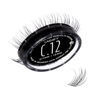 lashify curl 12mm gossamer diy eyelash extensions refill, black, easy false eyelashes for a natural look