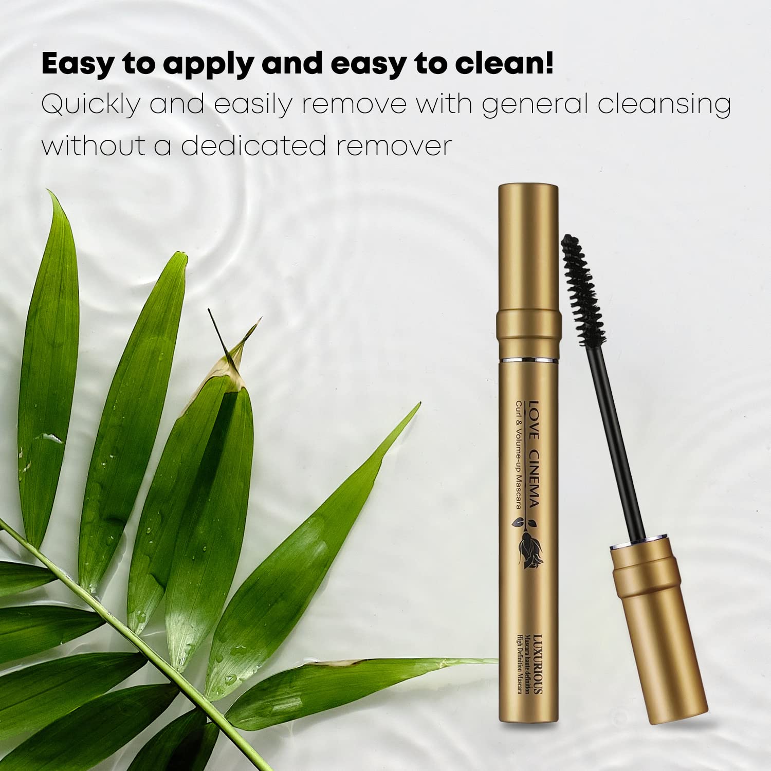 LOVE CINEMA Curling & Voluminous Mascara, Waterproof Mascara, Intense Length, Long-lasting, No Flaking, No Clumping, Smudge-proof Mascara - Black, 0.24 Fl Oz (Gold Package) [Made in Korea]