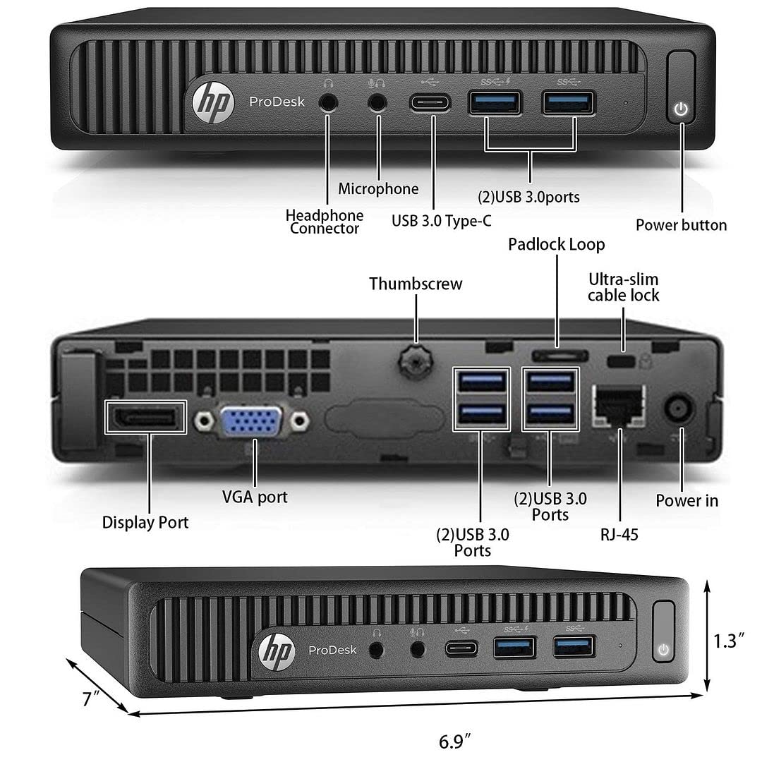 HP ProDesk 600 G2 Refurbished Tiny Desktop Computers Mini PC,i3 Micro 16GB Ram 512GB SSD,AX210 Built-in WiFi,Dual Monitor Support,HDMI,VGA,DP,Win10 Pro,Wireless K&M Brand TJJ Mouse Pad(Renewed)