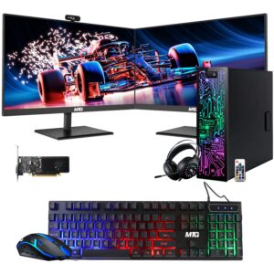 gaming desktop pc, intel core i7 6th gen techmagnet zeus, gt 1030 graphics, 16gb ram, 240gb ssd | 2tb hdd, rgb keyboard mouse, rgb headphone, webcam, new dual mtg 24 inch monitor win 10 pro (renewed)