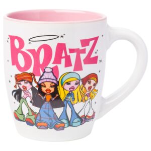 silver buffalo bratz logo and group jumbo curved ceramic mug, 25 ounces