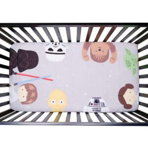 lambs & ivy star wars galaxy cotton fitted crib sheet - yoda/darth vader/r2d2