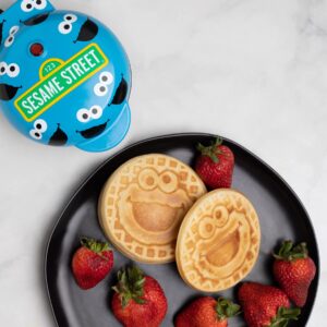 uncanny brands cookie monster mini waffle maker - sesame street kitchen appliance