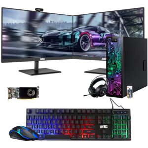 techmagnet gaming desktop pc, intel core i7-4770 zeus, rx 550 graphics, 16gb ram, 240gb ssd, mtg new 27 inch dual monitor, rgb keyboard mouse, rgb headphone, webcam, win 10 pro (renewed)