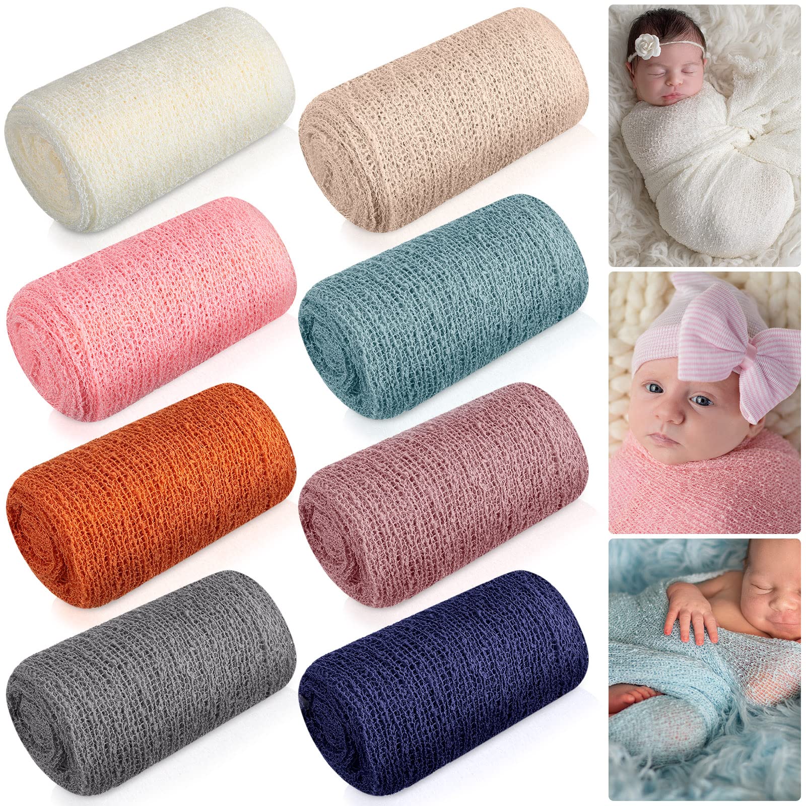 Xinnun Newborn Baby Photography Props Baby Stretch Wraps Newborn Wrap Long Ripple Wrap for Photography DIY Newborn Photo Blanket (Cute Style, 8 Pcs)