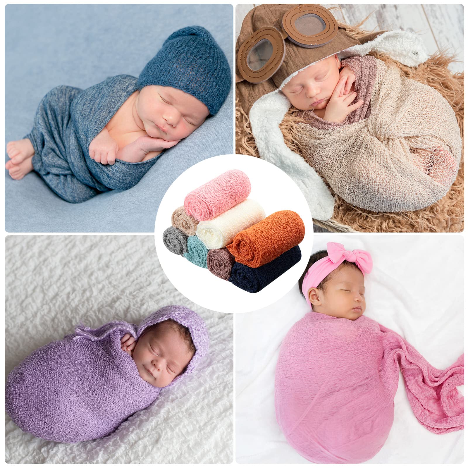 Xinnun Newborn Baby Photography Props Baby Stretch Wraps Newborn Wrap Long Ripple Wrap for Photography DIY Newborn Photo Blanket (Cute Style, 8 Pcs)