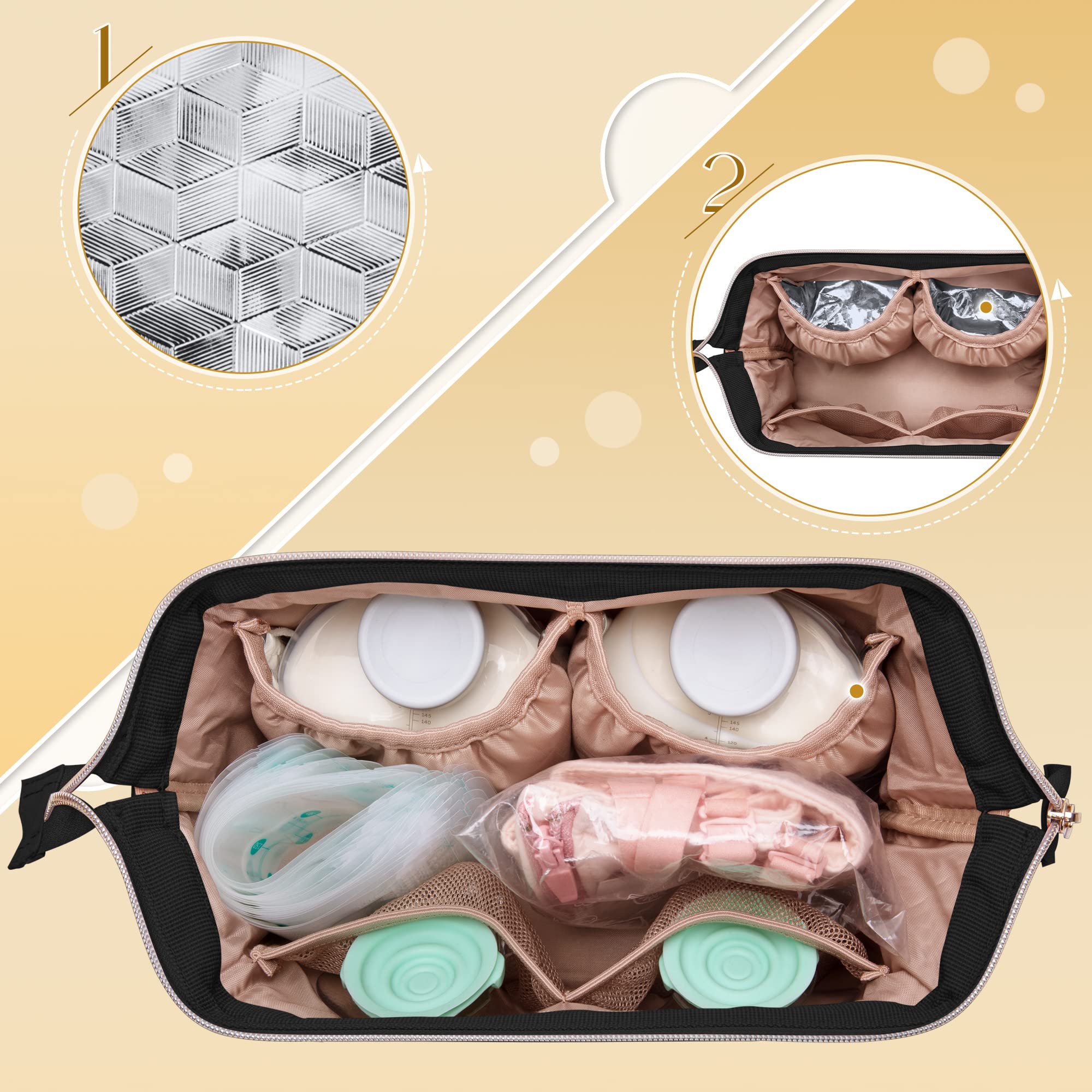 Fasrom Wearable Breast Pump Bag Compatible with Elvie Pumps and Medela Pump in Style, Double Layer Carrying Case with Waterproof Mat and Insulated Pockets, Black (Patent Design)