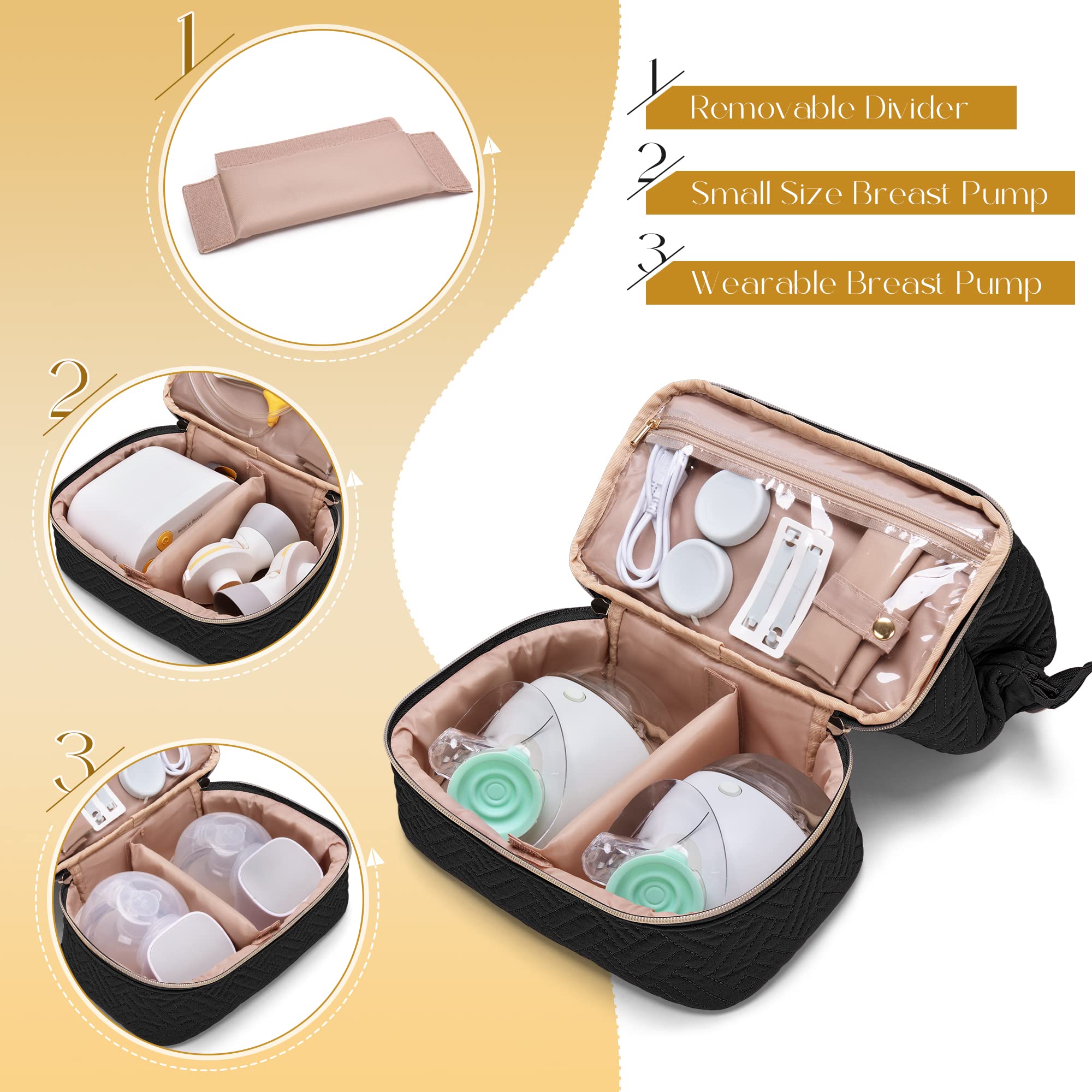 Fasrom Wearable Breast Pump Bag Compatible with Elvie Pumps and Medela Pump in Style, Double Layer Carrying Case with Waterproof Mat and Insulated Pockets, Black (Patent Design)