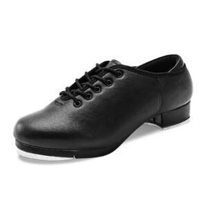 women's leather jazz tap dance shoes for adult girls, black 7.5 m us