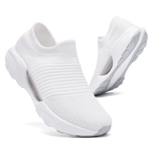 Limberun Walking Sock Shoes Womens Casual Mesh Sneakers Non Slip Elastic Sock Casual Lightweight Comfort Work Shoe White 9