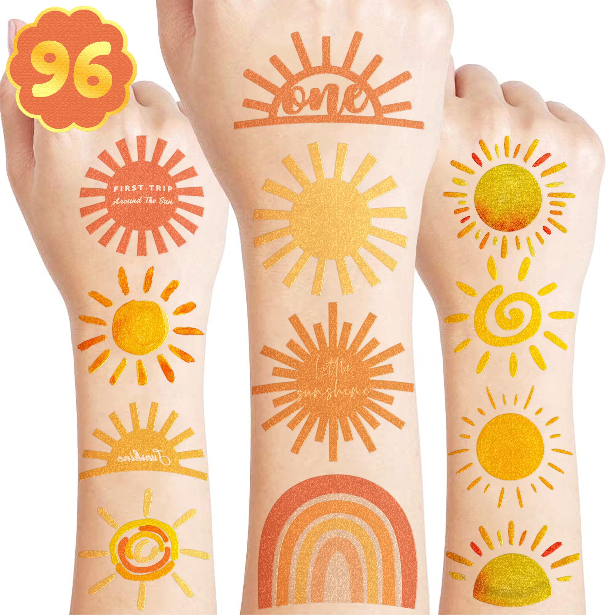 Sun Tattoo Temporary Tattoos Theme Birthday Party Decorations Supplies Favors Cute Stickers 8 Sheets 96 PCS Gifts for Kids Boys Girls Classroom Rewards Prizes Christmas