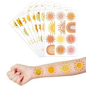 Sun Tattoo Temporary Tattoos Theme Birthday Party Decorations Supplies Favors Cute Stickers 8 Sheets 96 PCS Gifts for Kids Boys Girls Classroom Rewards Prizes Christmas