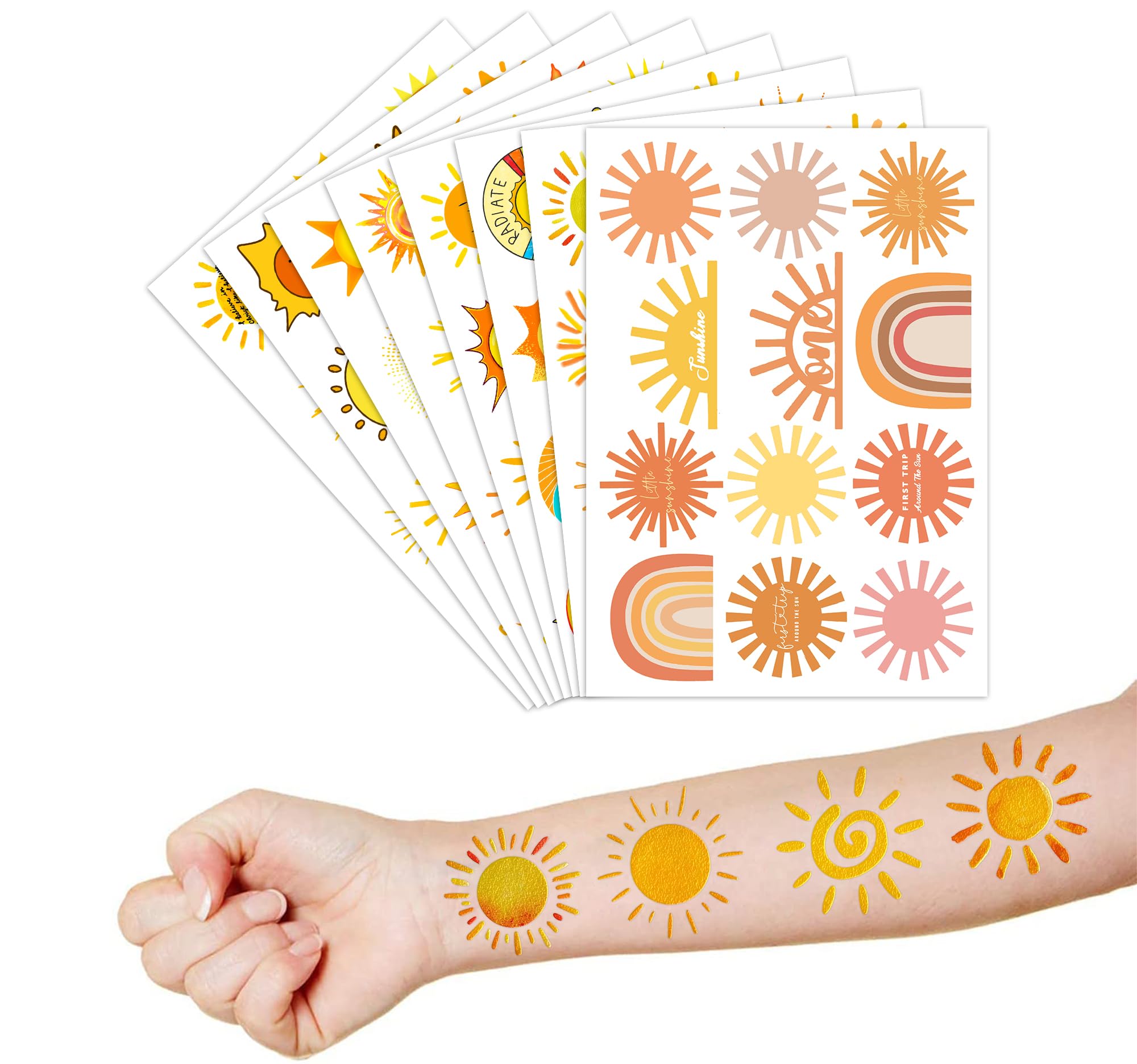 Sun Tattoo Temporary Tattoos Theme Birthday Party Decorations Supplies Favors Cute Stickers 8 Sheets 96 PCS Gifts for Kids Boys Girls Classroom Rewards Prizes Christmas