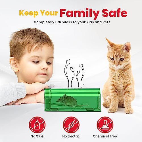 Utopia Home Humane Mouse Traps Indoor for Home (Pack of 2) - Green Reusable Mice Traps for House Indoor - Pet Safe Mouse Trap Easy to Set, Quick, Effective, & Safe Rodent Trap