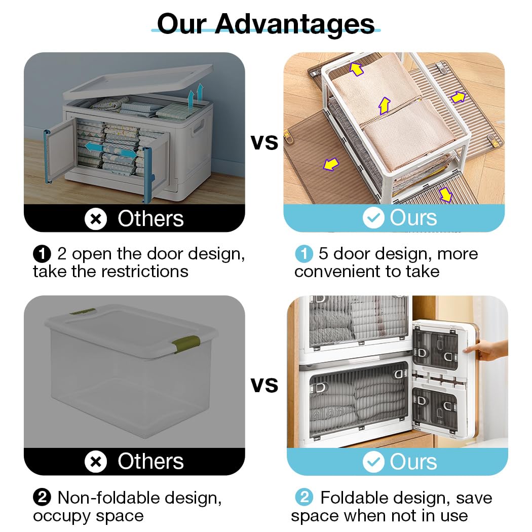 Large Closet Organizers and Storage Bins, 138 Qt Clothes Organizer, Stackable Clear Plastic Storage Bins with Wheels, Dorm Room and Home Essentials for Clothes Storage, Toy Storage, 2 Pcs（Each 69 Qt）