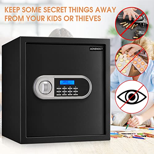 1.5 Cubic Feet Home Safe Fireproof Waterproof, Digital Home Security Safe Box with Electronic Keypad & Keys, Personal Home Safe for Firearm Medicine Money Documents Valuables